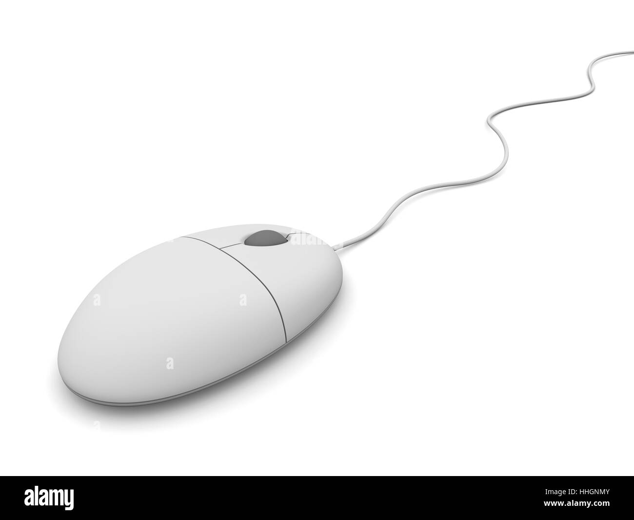 Close-up of simple wired computer mouse isolated on white background ...