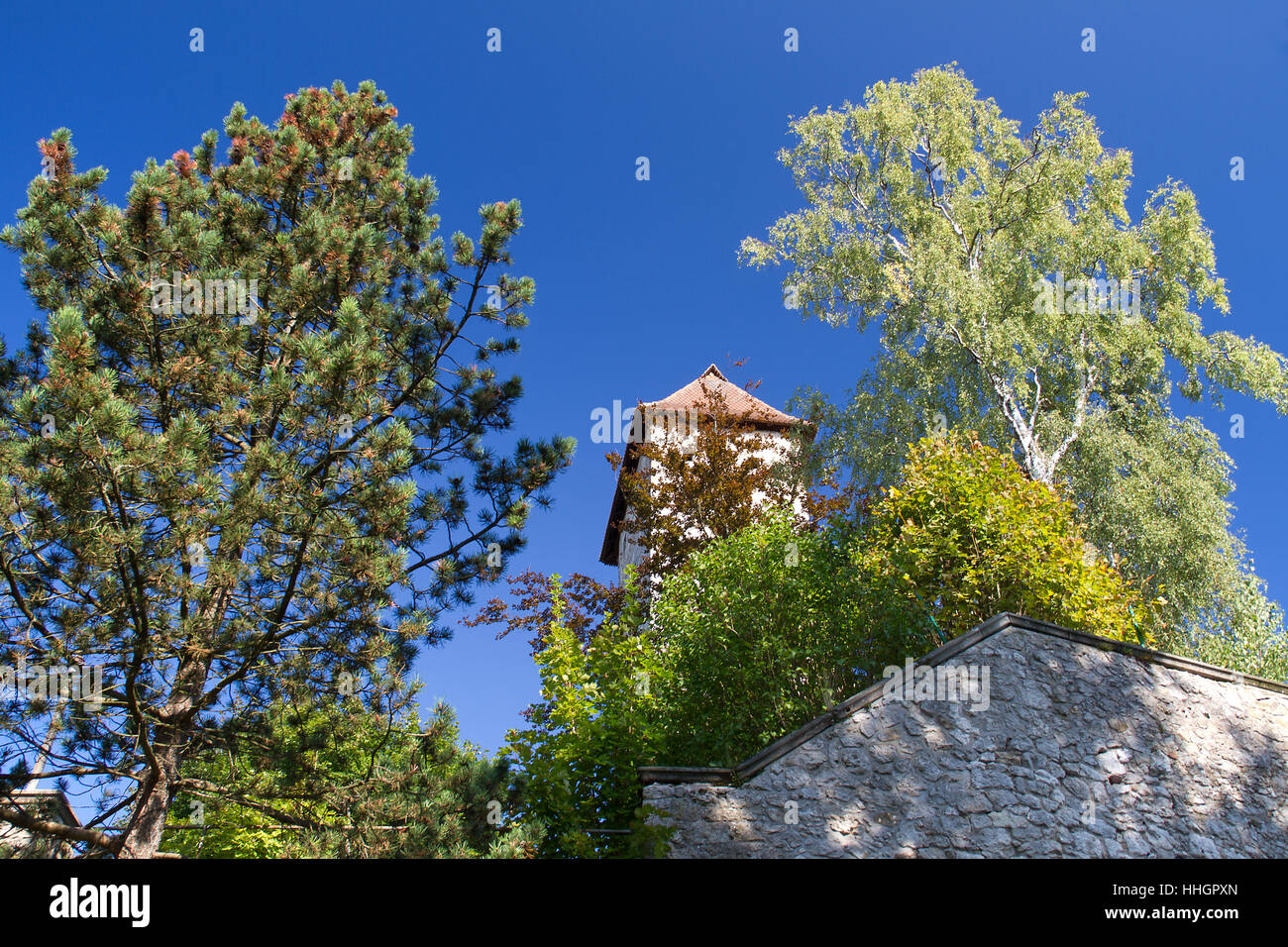 blue, tree, trees, bavaria, roofs, style of construction, architecture ...