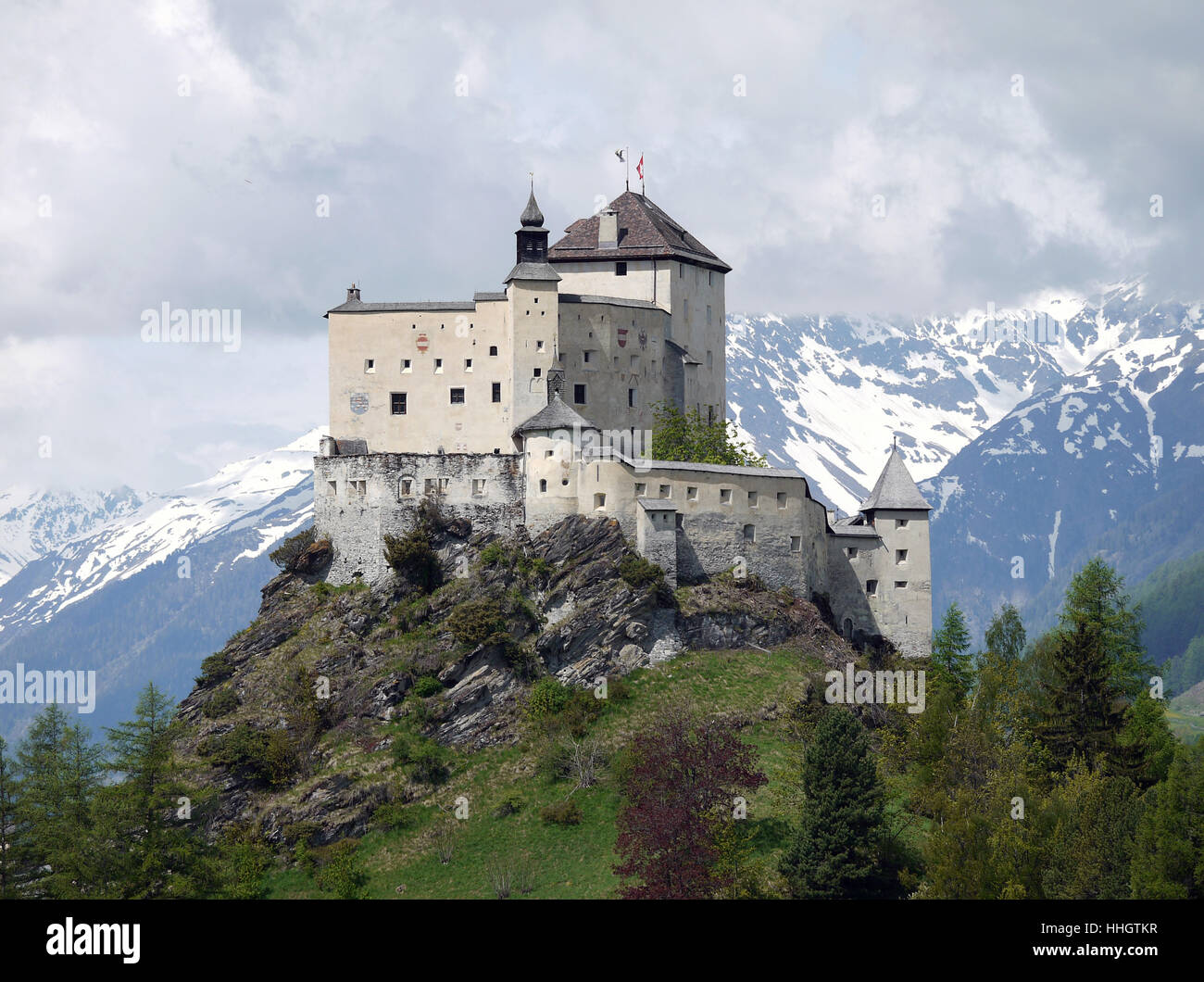 alps, switzerland, grisons, mountain, chateau, castle, tree, trees ...