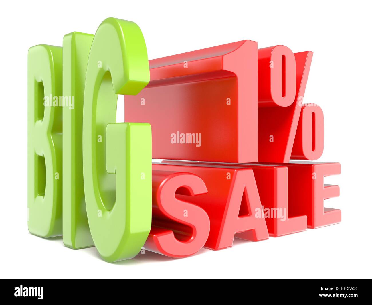 Big sale and percent 1% 3D words sign. 3D render illustration isolated ...