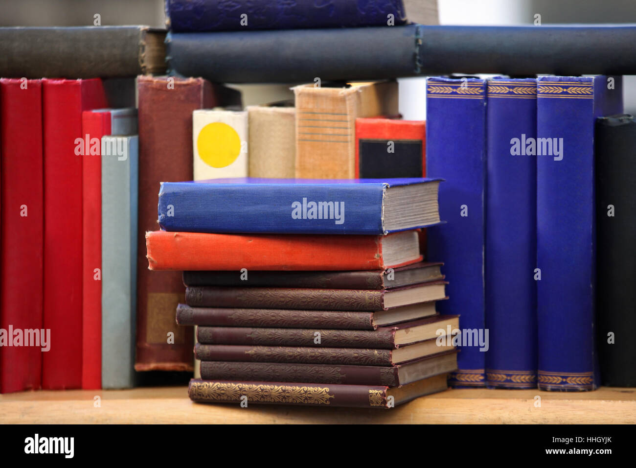 vintage, leather, old, bookcase, binding, heap, pile, book, blue, brown ...