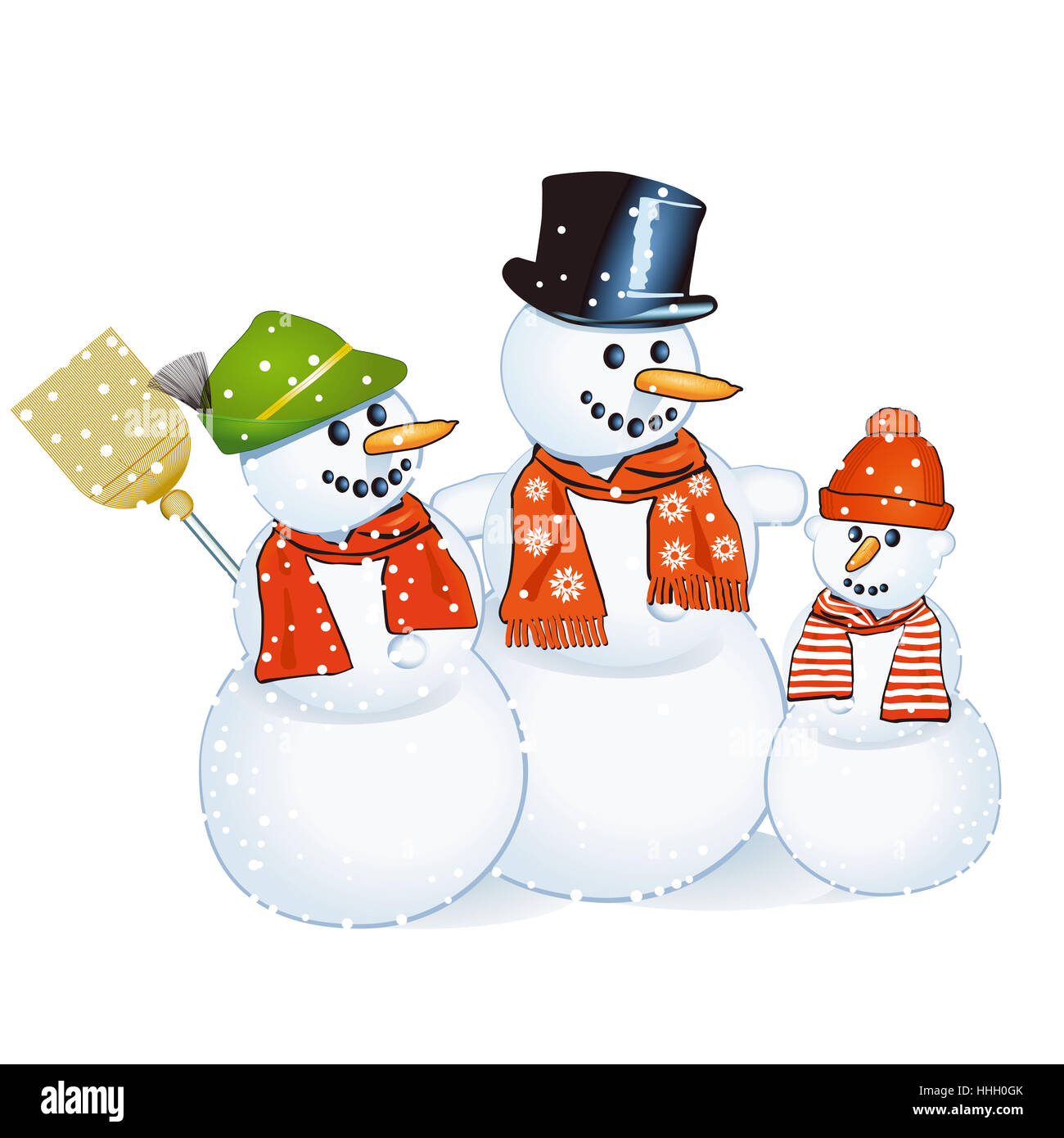 three cheerful snowmen Stock Photo - Alamy