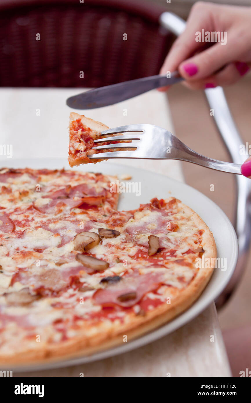 woman, restaurant, food, aliment, almost, pizza, cheese, italy, woman ...