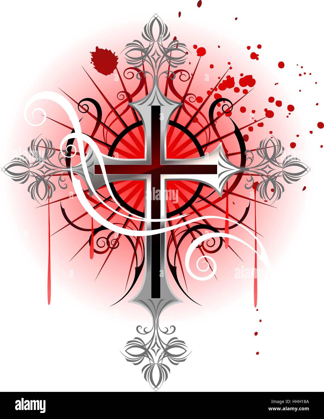 jeweler, Gothic cross from silver, on the white background, soiled with ...