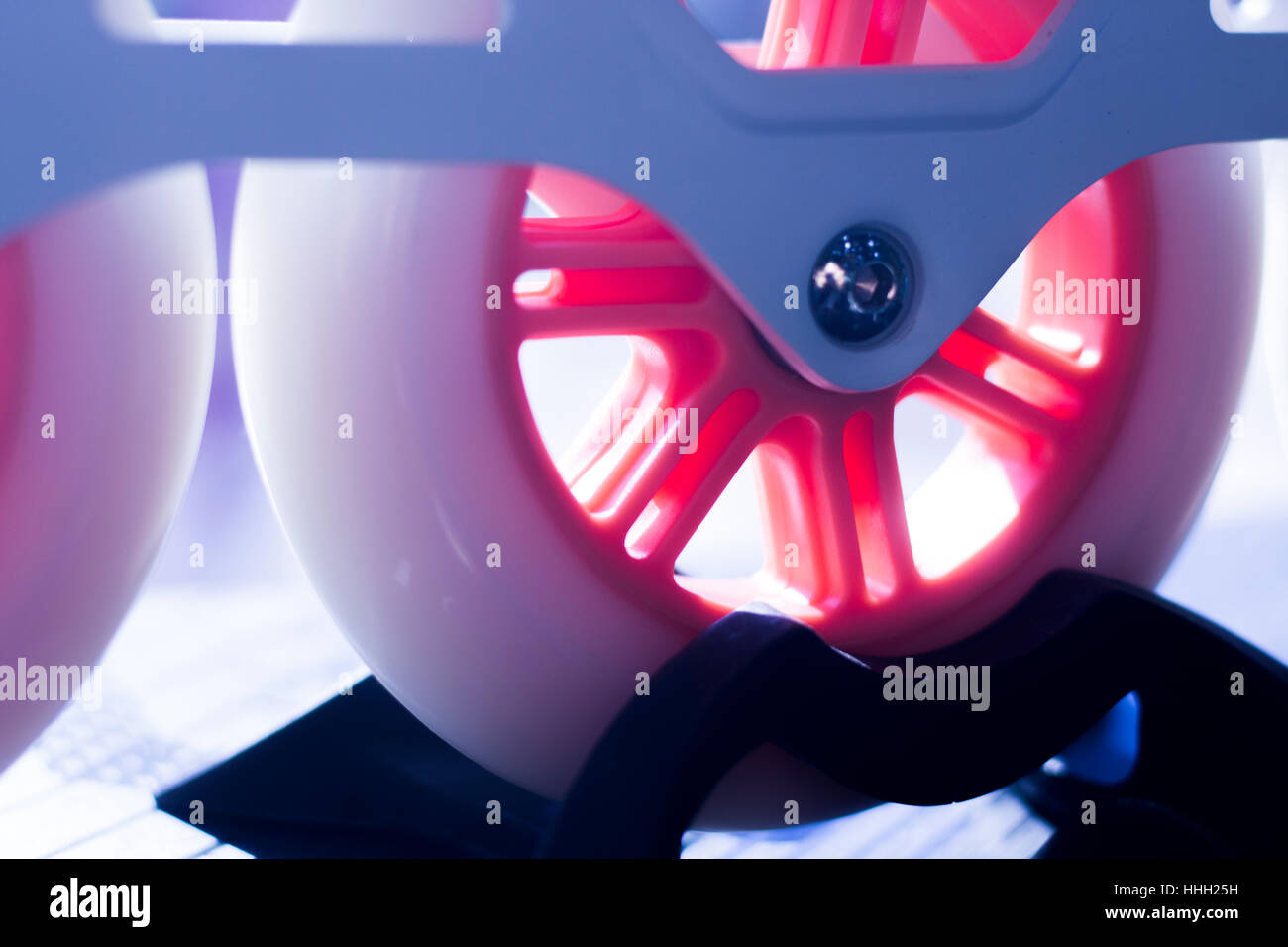 Inline freestyle new roller skates in retail skate shop window display ...