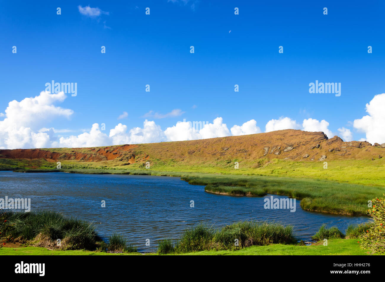 Beautiful lake and landscape on Easter Island in Chile Stock Photo - Alamy