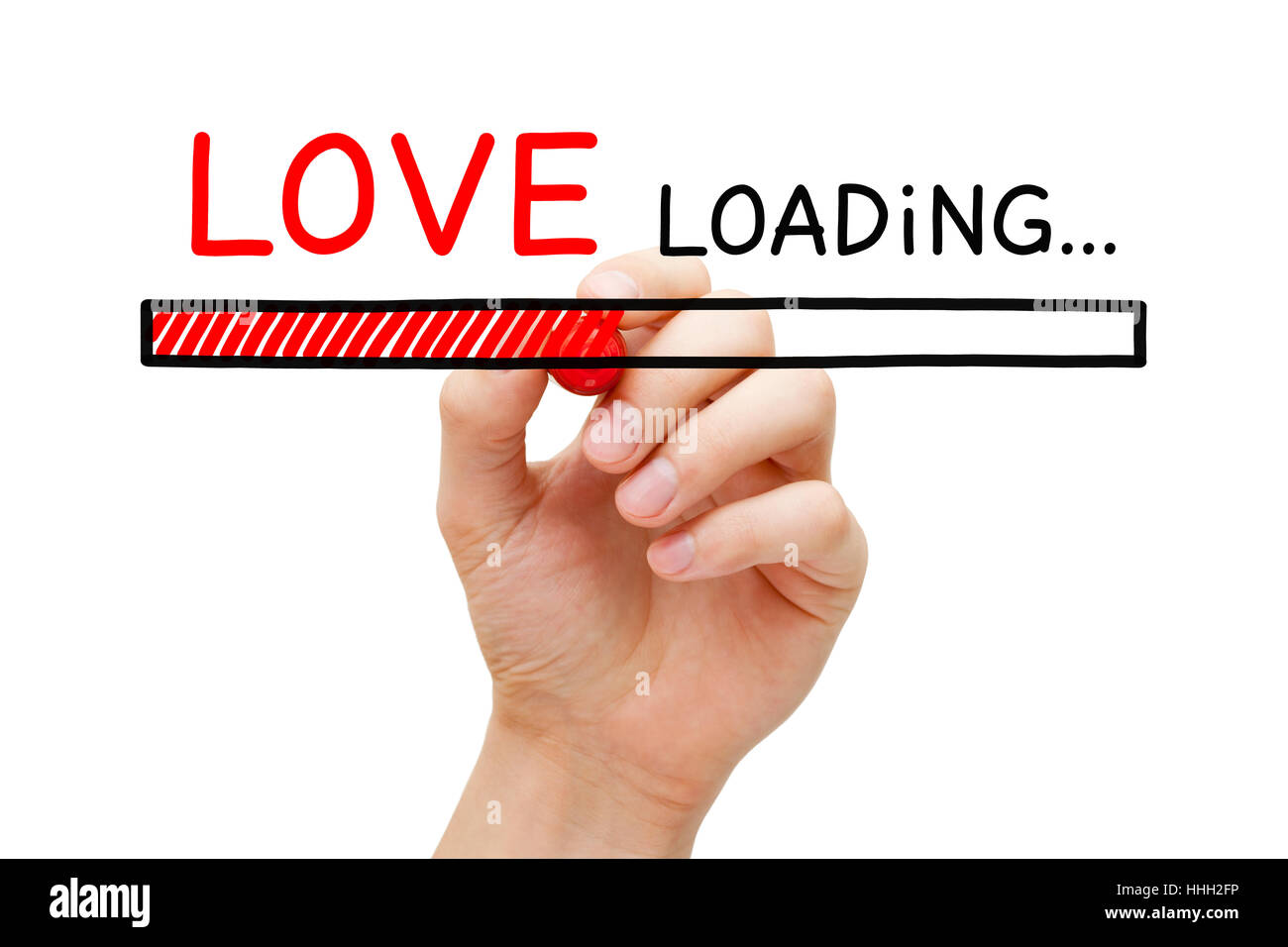 Hand drawing Love loading bar concept with marker on transparent wipe ...