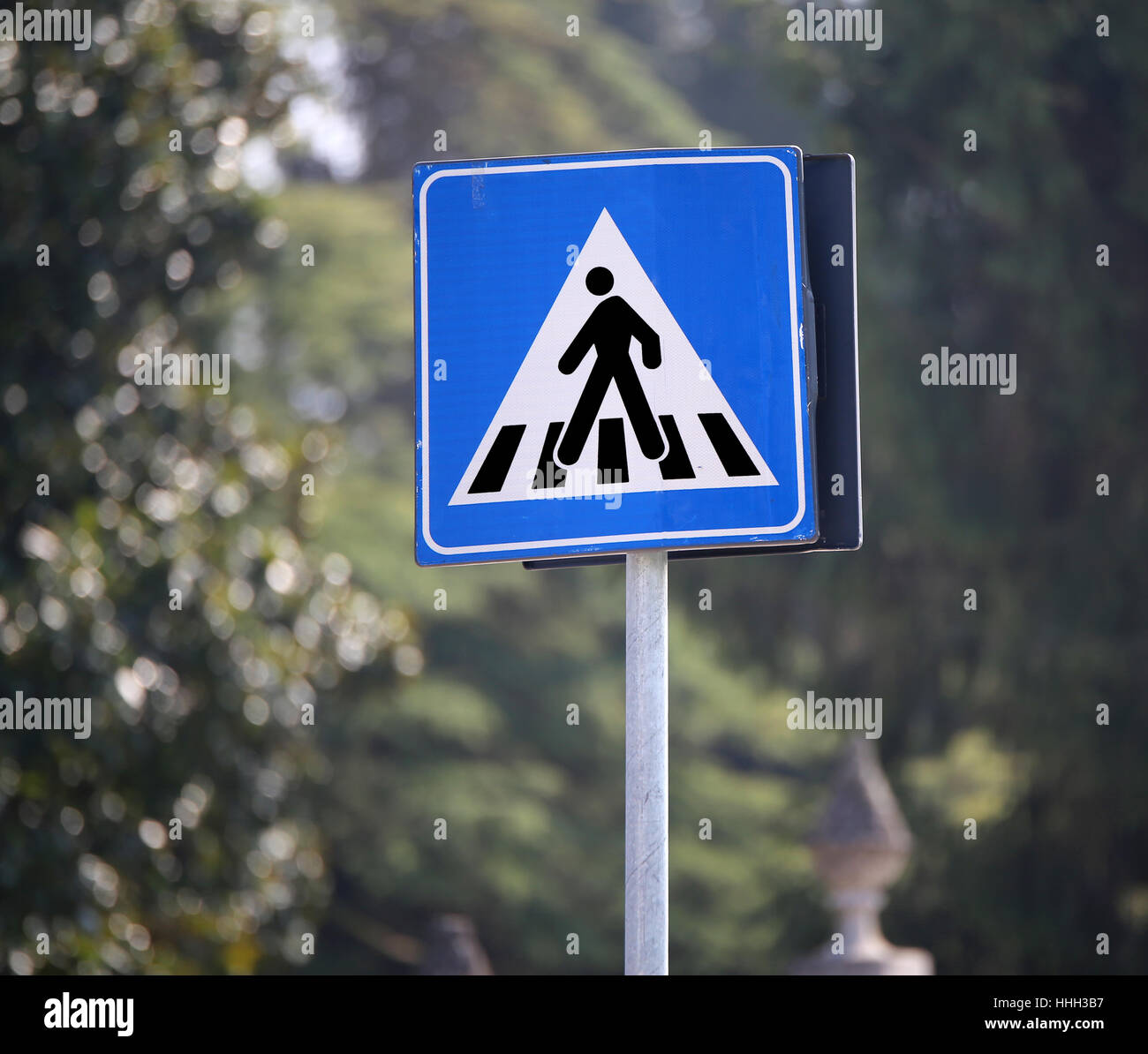 european road sign warning pedestrian crossing in the city Stock Photo ...