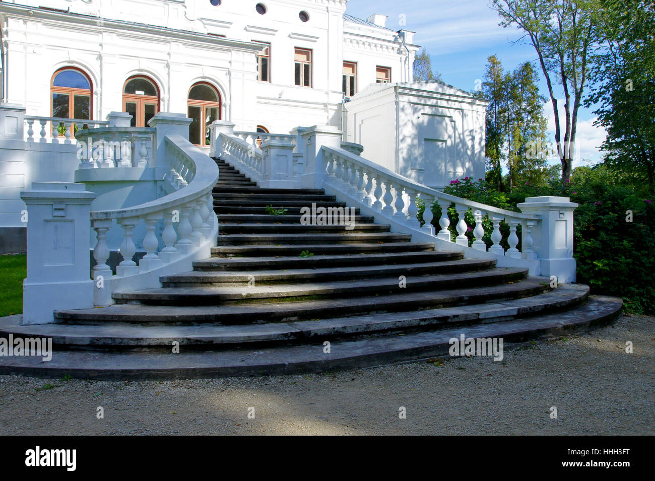 villa, facade, retro, porch, stair, stately, step, tier, design, blue ...