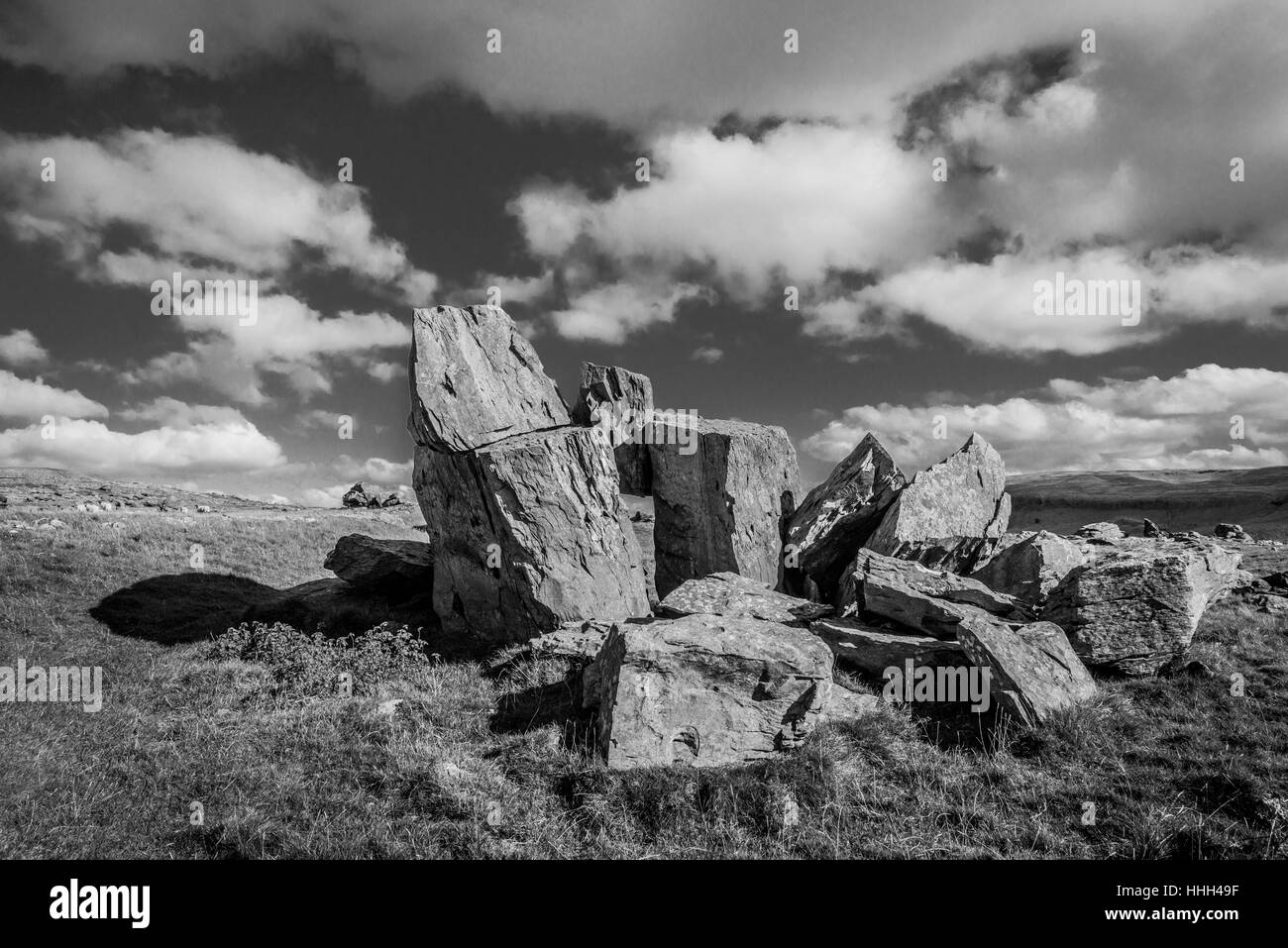 Crummack Dale Norber Erratic Boulders in monochrome Stock Photo - Alamy