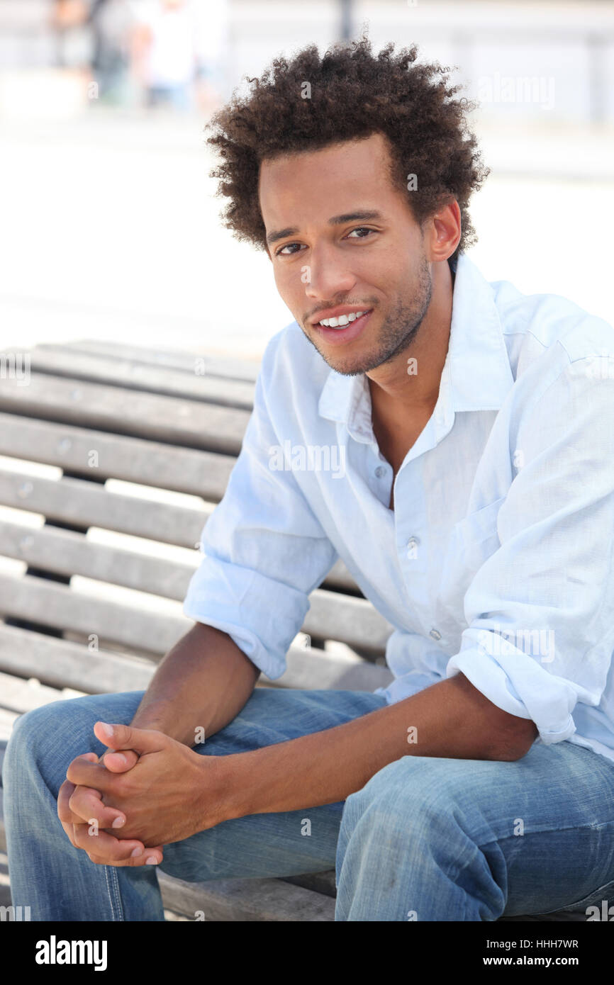 american, African, attention, afternoon, seat, bench, boy, lad, male ...