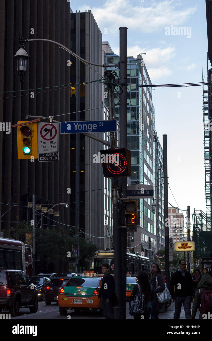TORONTO, CANADA - Yonge street on a busy wekday afternoon with taxi and ...