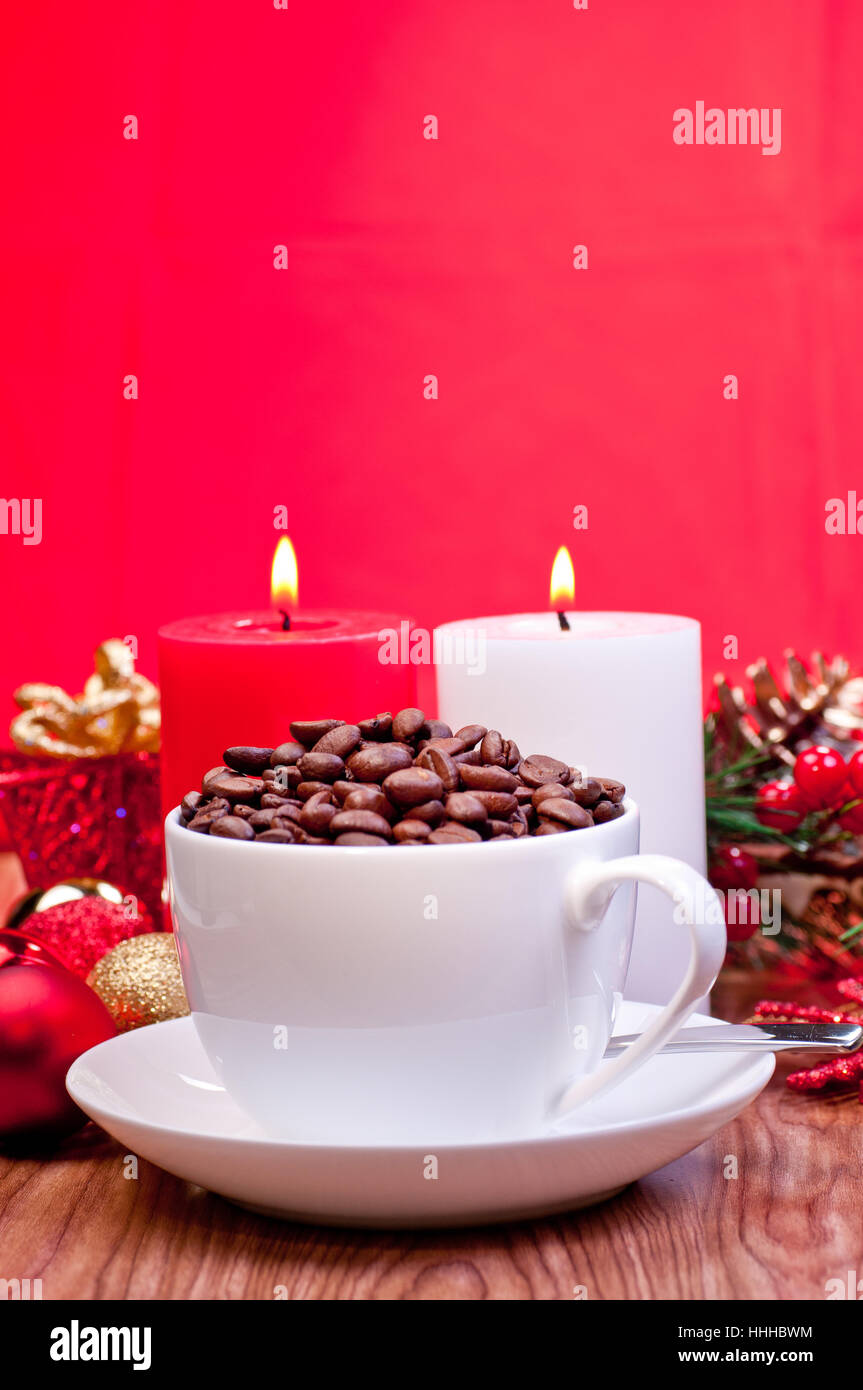 beans, christmas, baubles, coffee, backdrop, background, white, gold ...