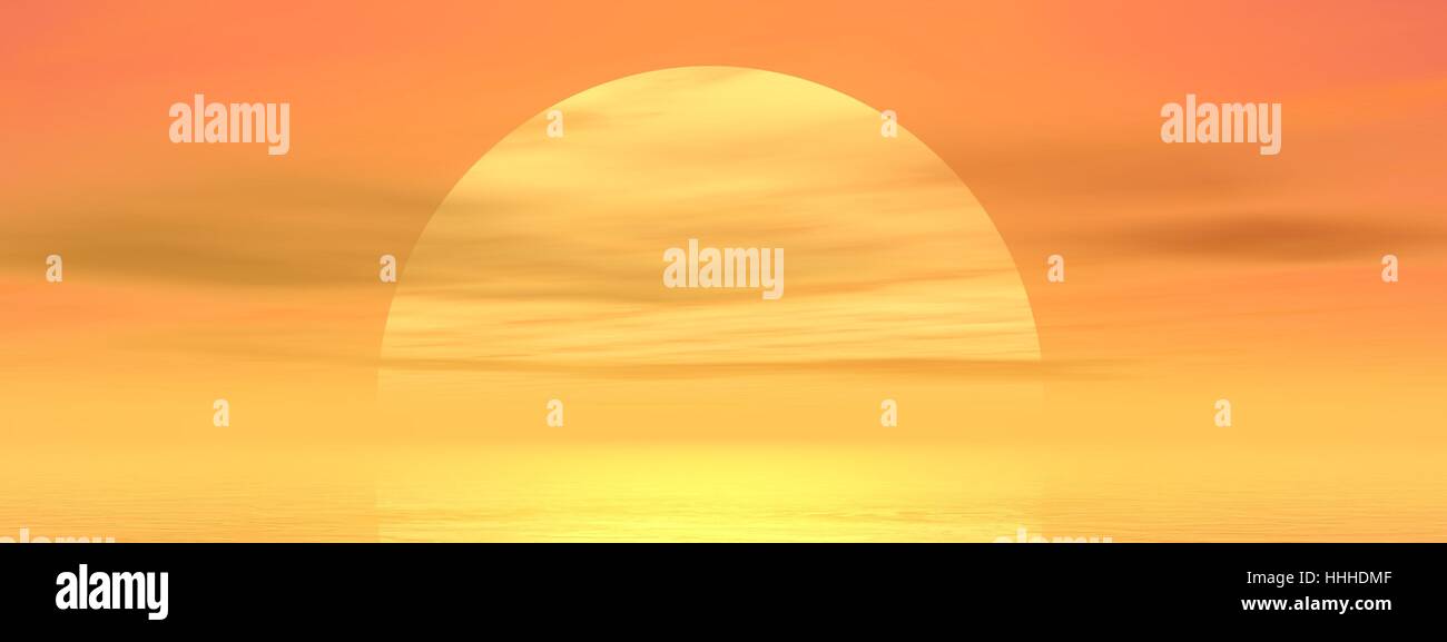 Big yellow sun shining while sunset over the ocean Stock Photo - Alamy
