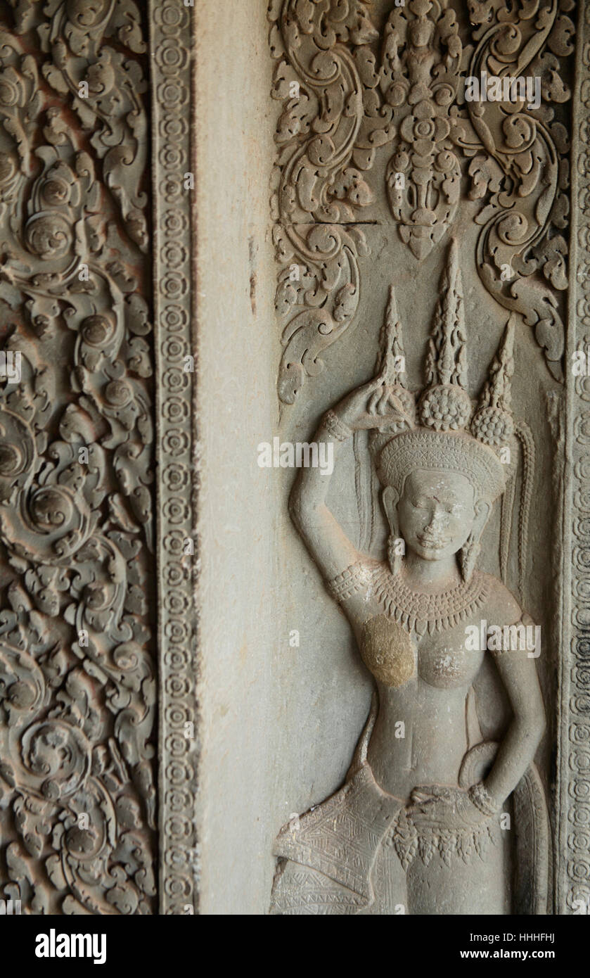 carved image of diety at Angkor Wat, Cambodia Stock Photo - Alamy