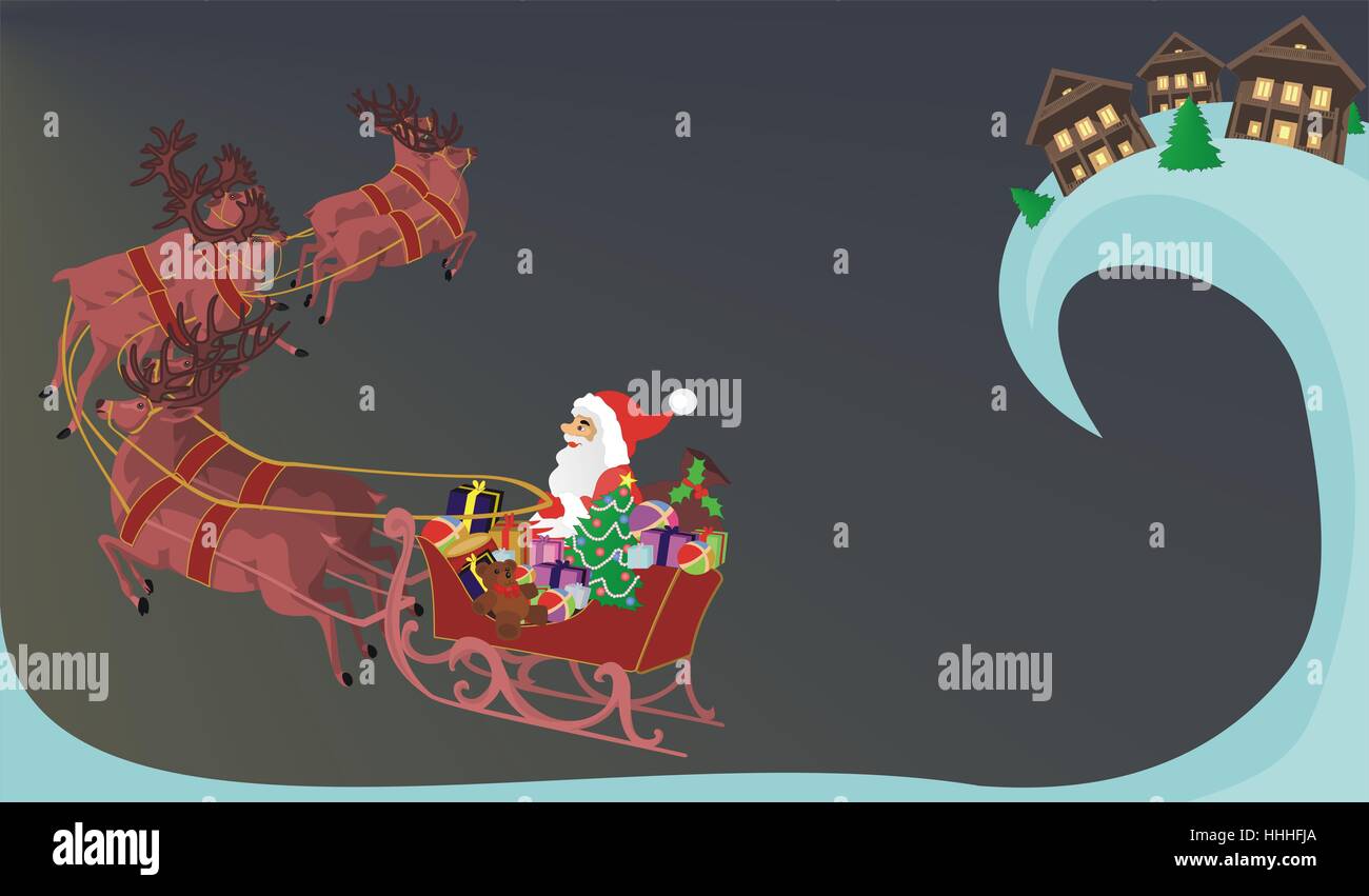 winter, father christmas, sledge, wintertide, reindeer, snow, christmas ...