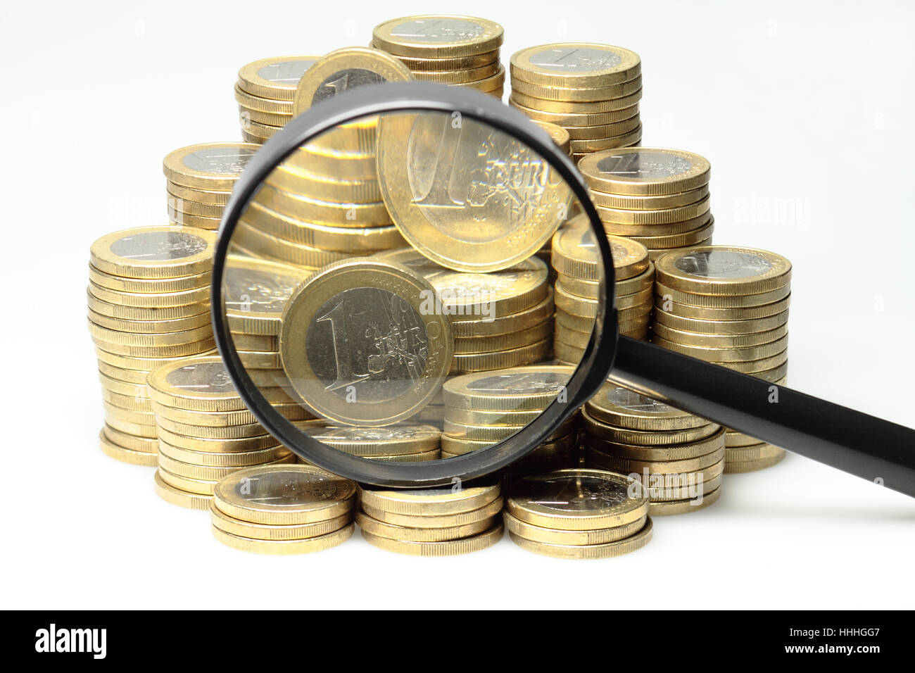 euro, currency, europe, coins, magnifier, economy, money, finances ...