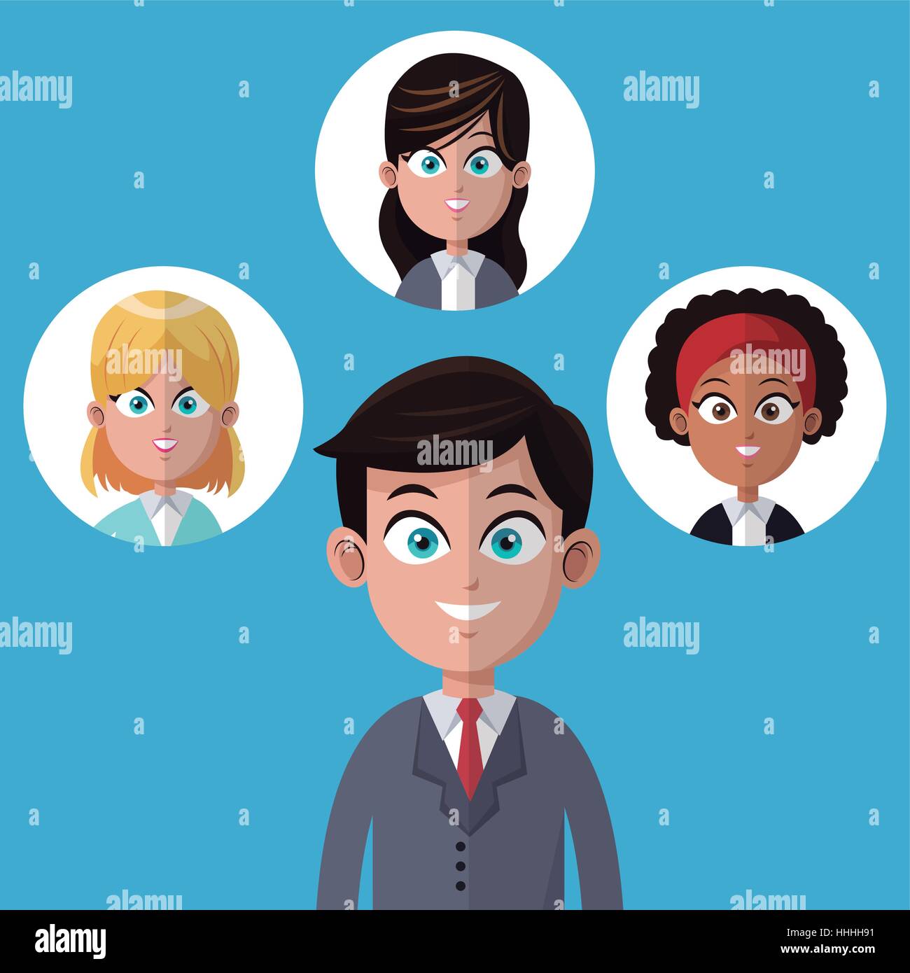 cartoon businessman manager office with women team Stock Vector Image ...