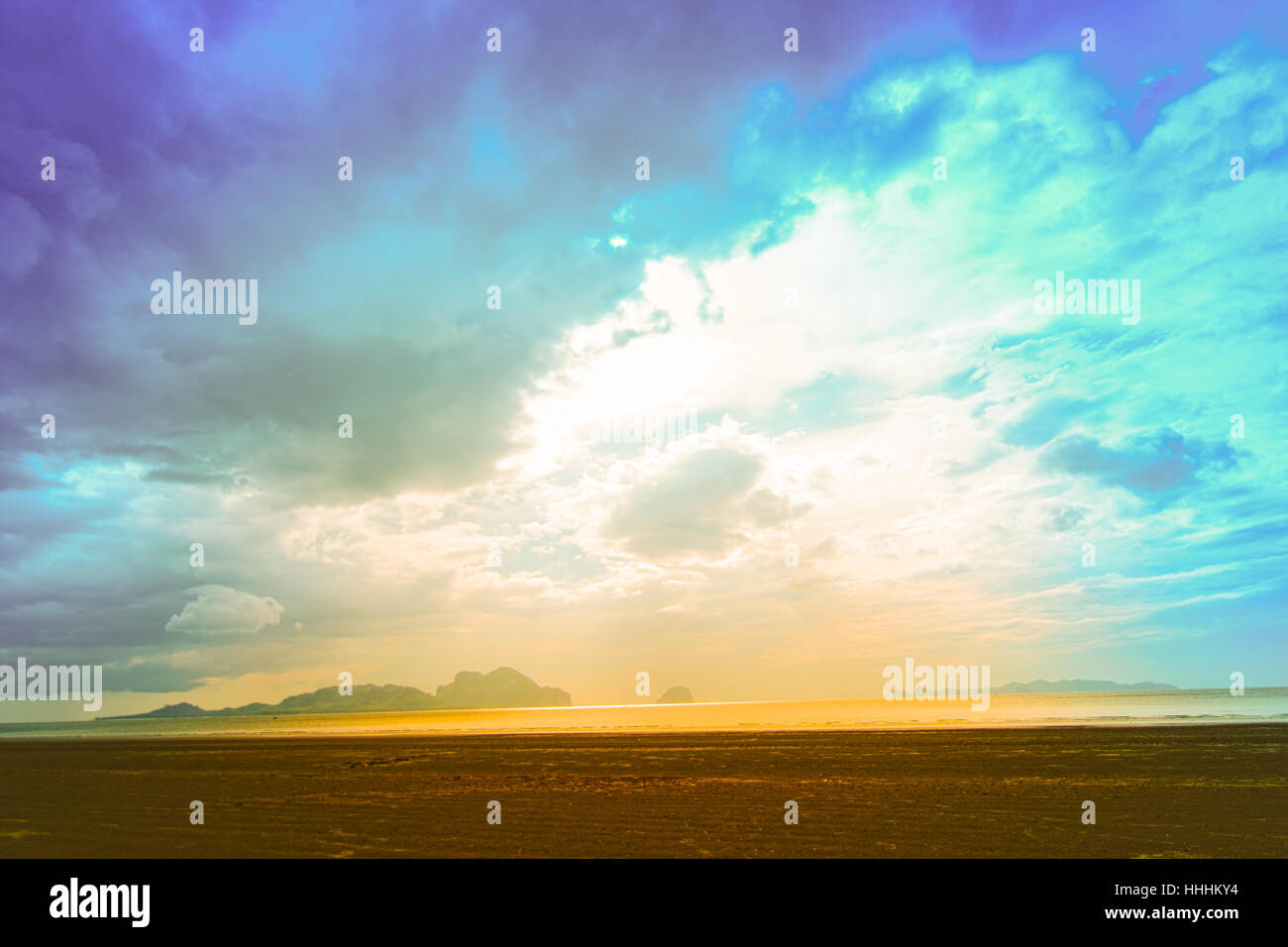 Background beach night and island and cloud blue color.Or background of ...