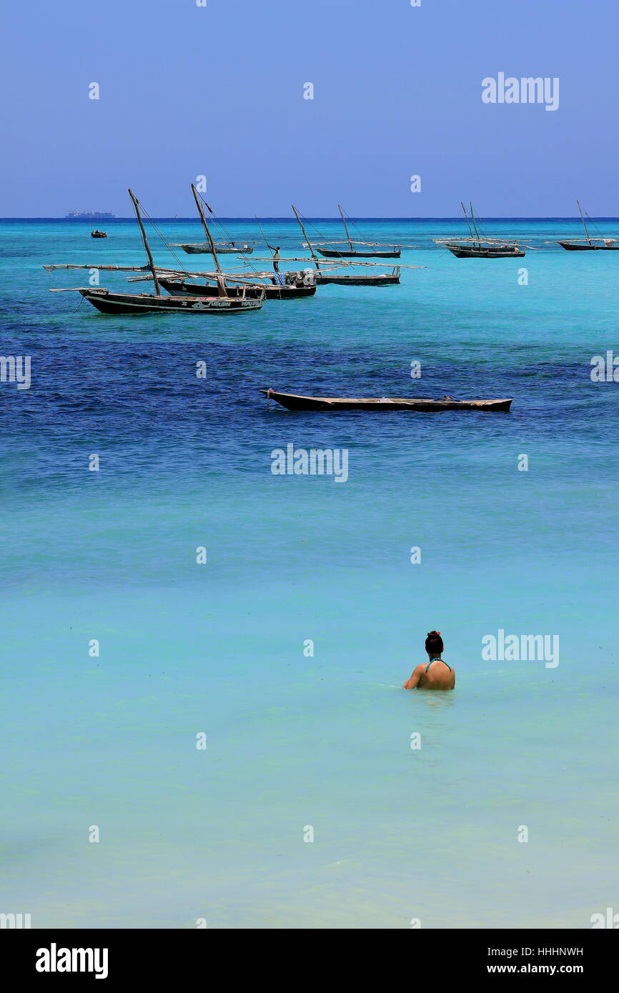 Swim in the azure water of the tropical island Zanzibar image in ...