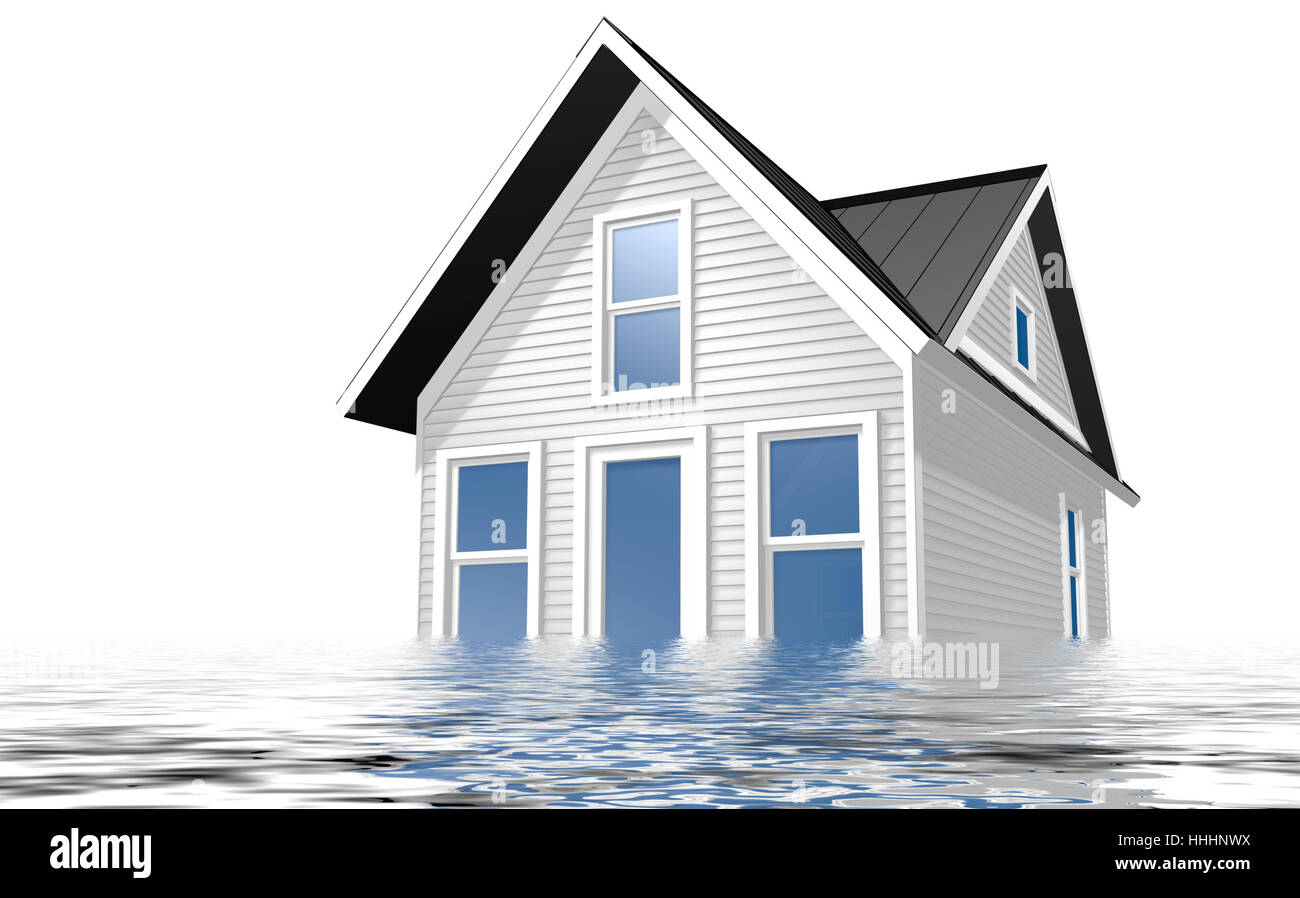 3d Rendered Illustration of a house being flooded with water over a ...