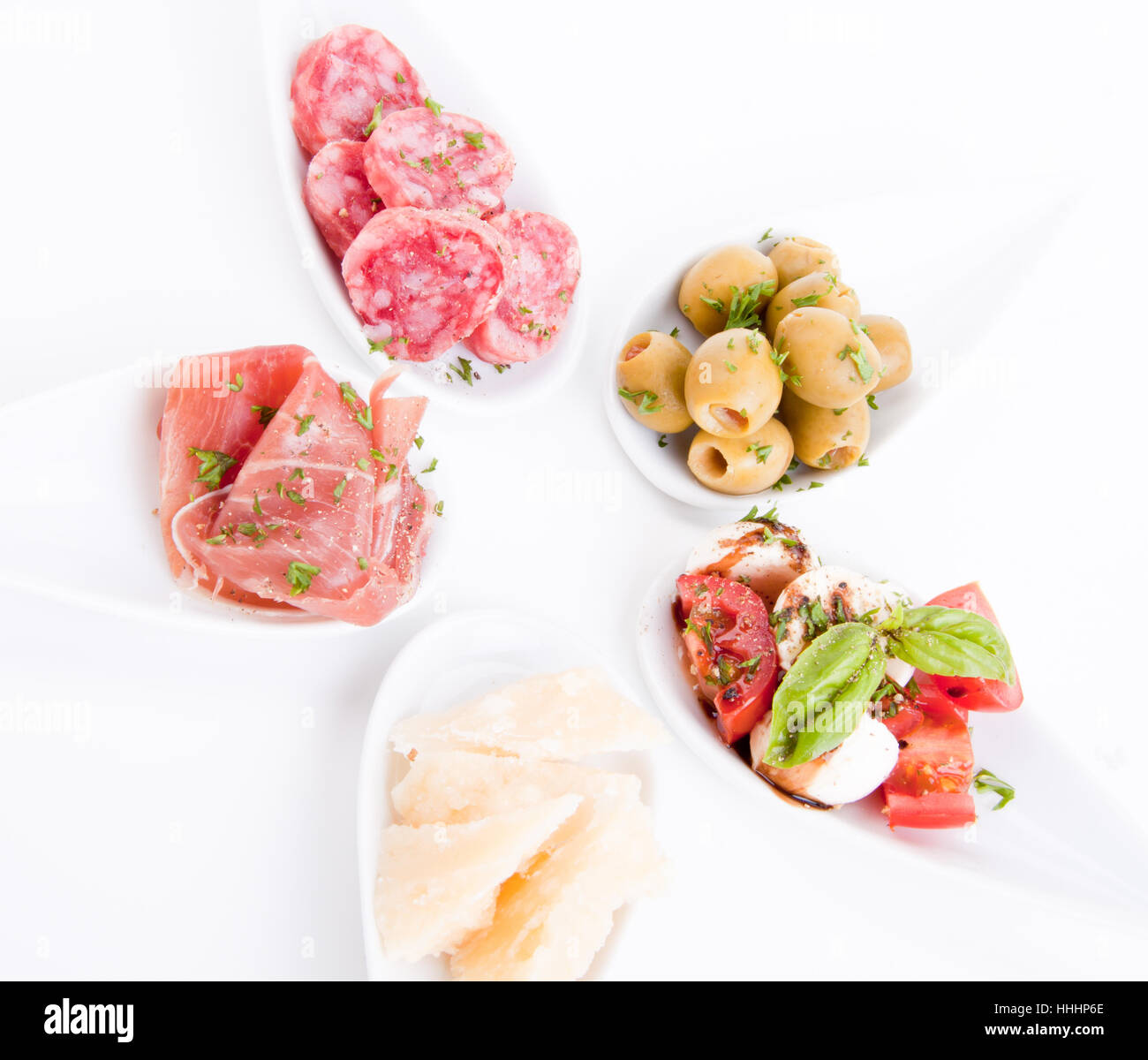 mixed appetizer plate with parma parmesan tomato olives on Stock Photo ...