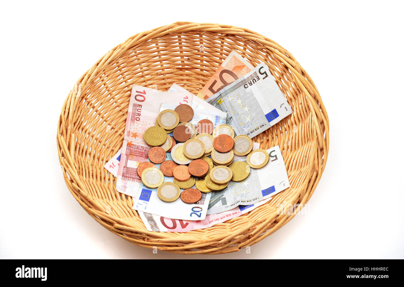 donation, donate, collecte, church, euro, coin, basket, bank note ...