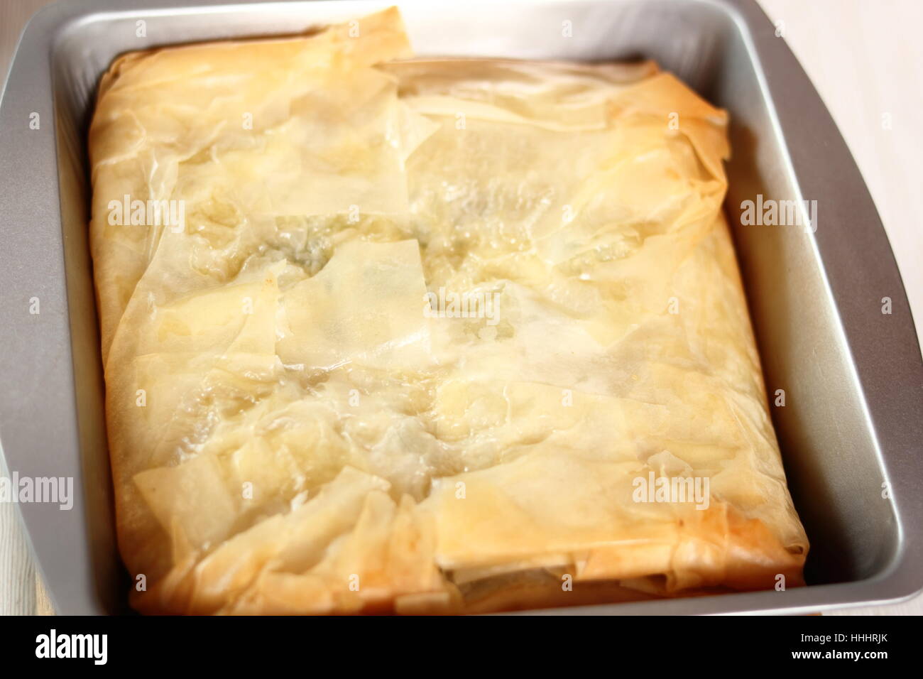 Baked pie. Making Potato and Leek Filo Pie. Series Stock Photo - Alamy