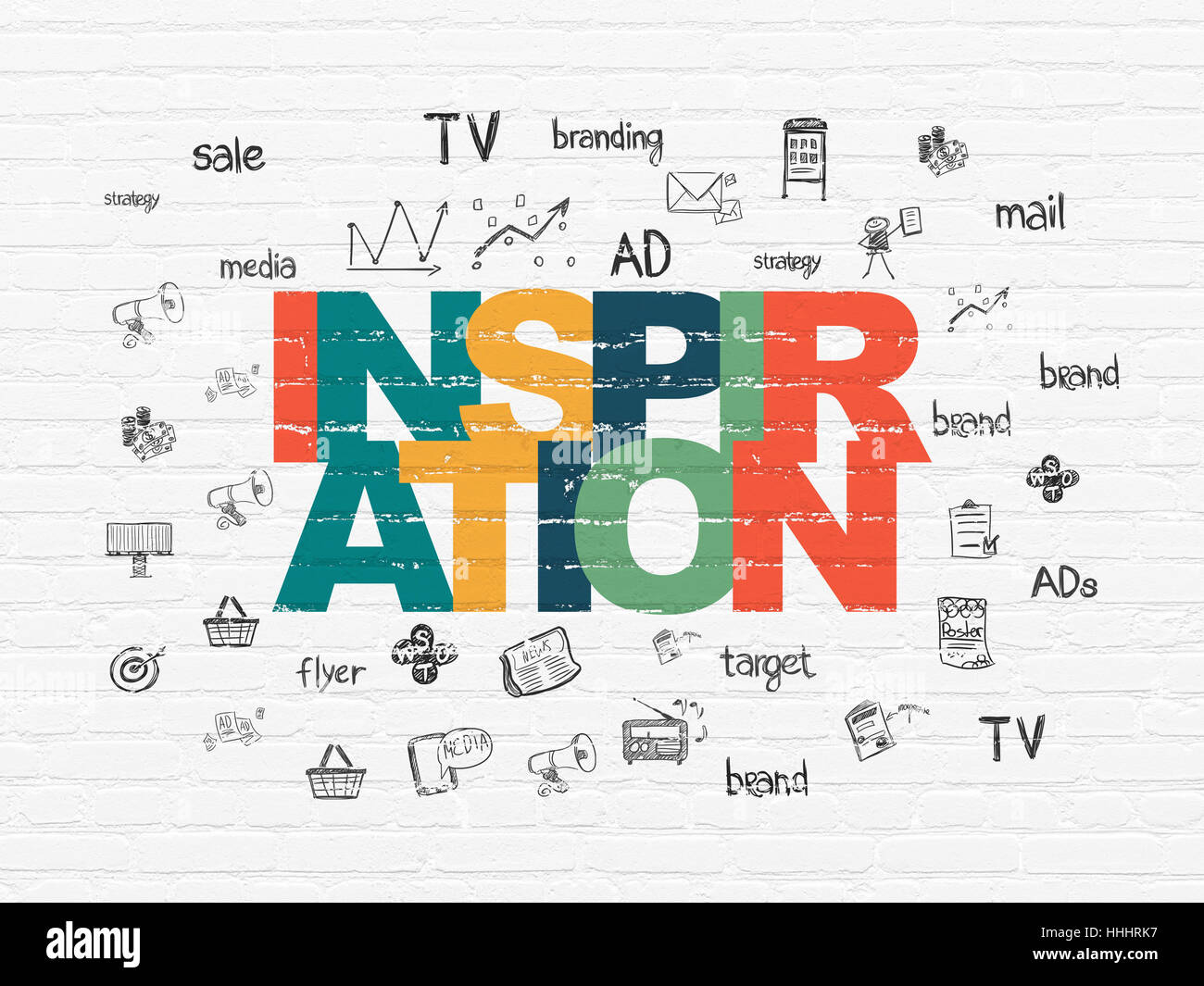 Advertising concept: Inspiration on wall background Stock Photo - Alamy