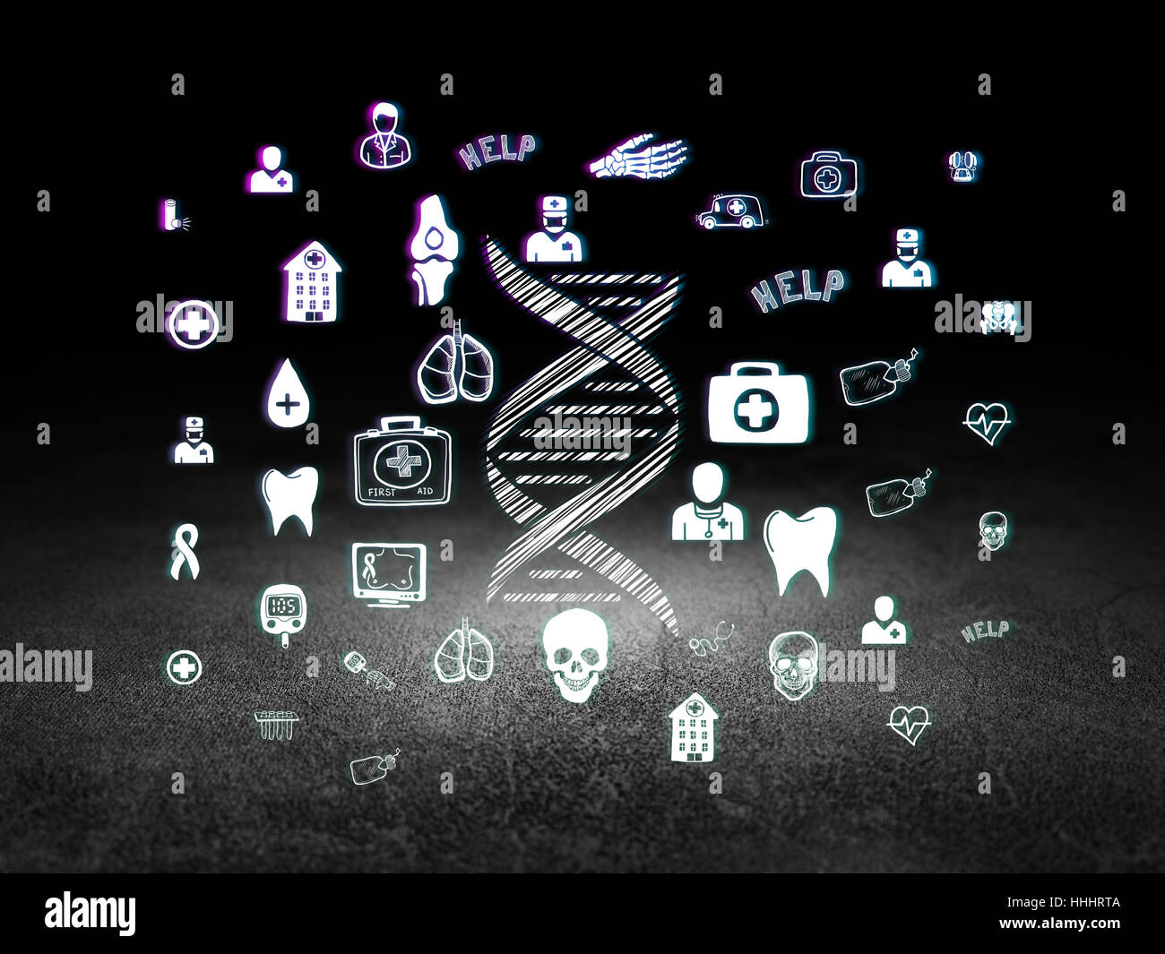 Health concept: DNA in grunge dark room Stock Photo - Alamy