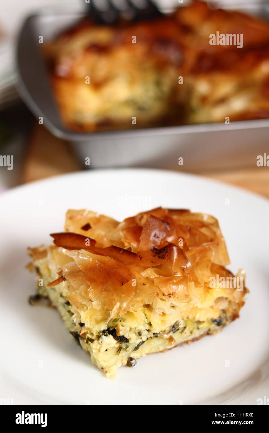 Potato and Leek Filo Pie Stock Photo - Alamy