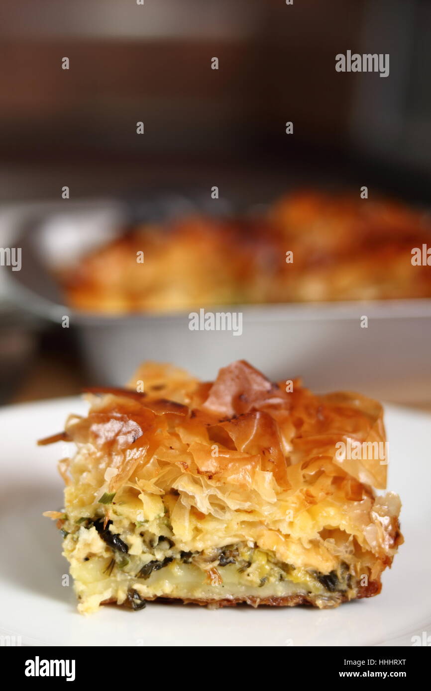 Potato and Leek Filo Pie Stock Photo - Alamy