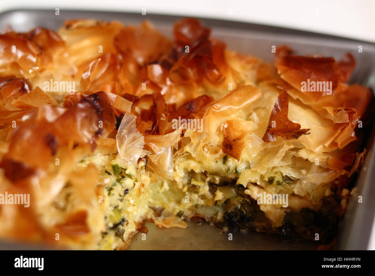 Potato and Leek Filo Pie Stock Photo - Alamy