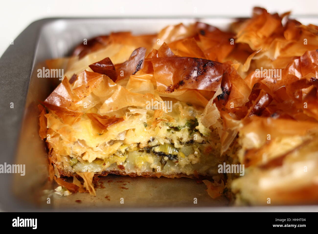 Potato and Leek Filo Pie Stock Photo - Alamy