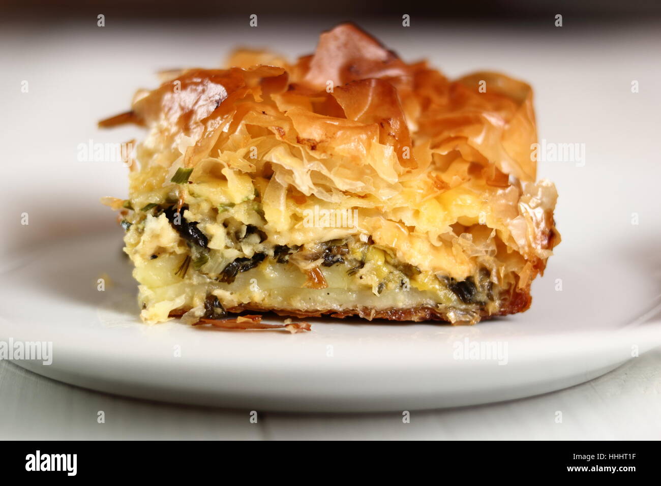 Potato and Leek Filo Pie Stock Photo - Alamy