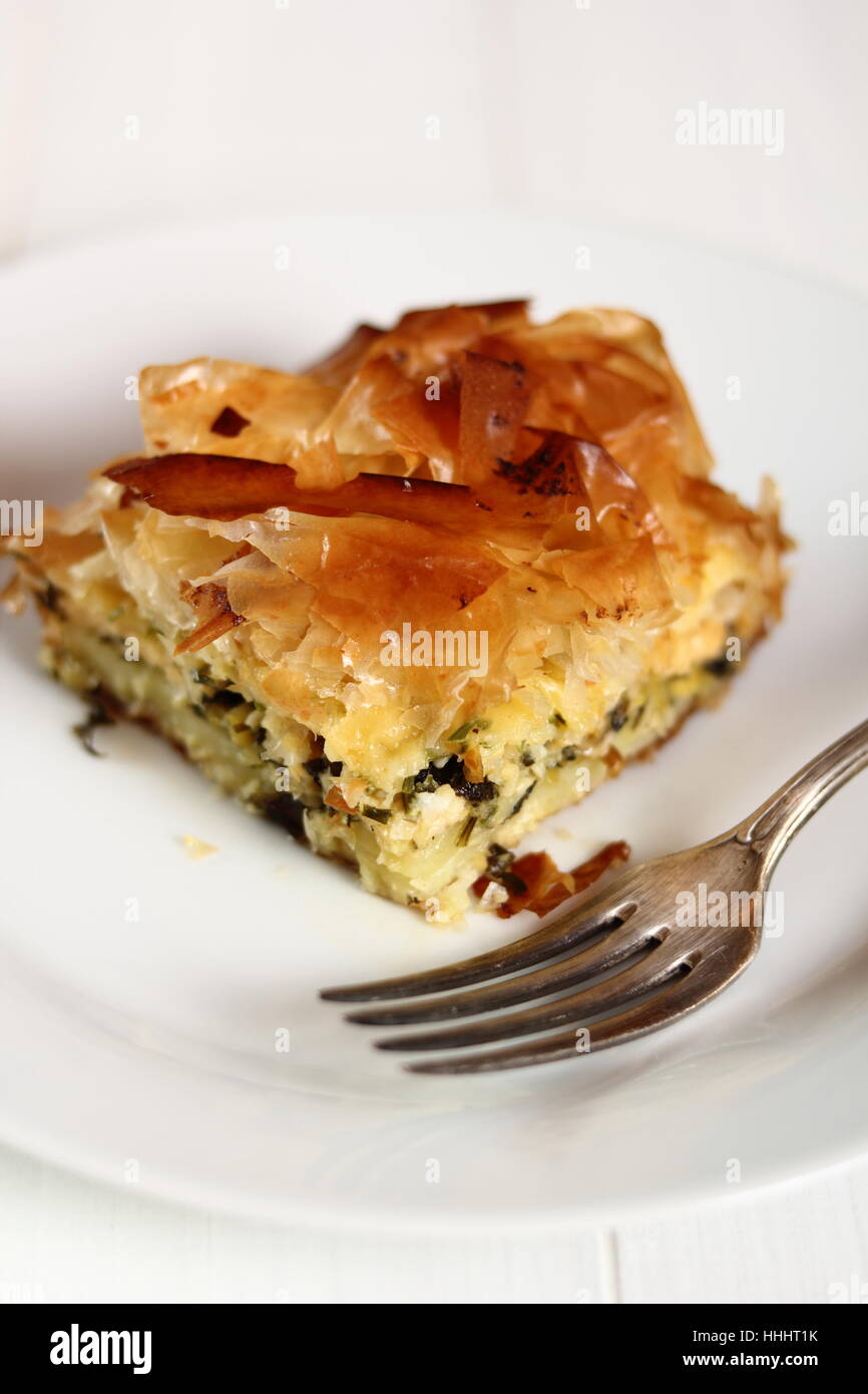 Potato and Leek Filo Pie Stock Photo - Alamy