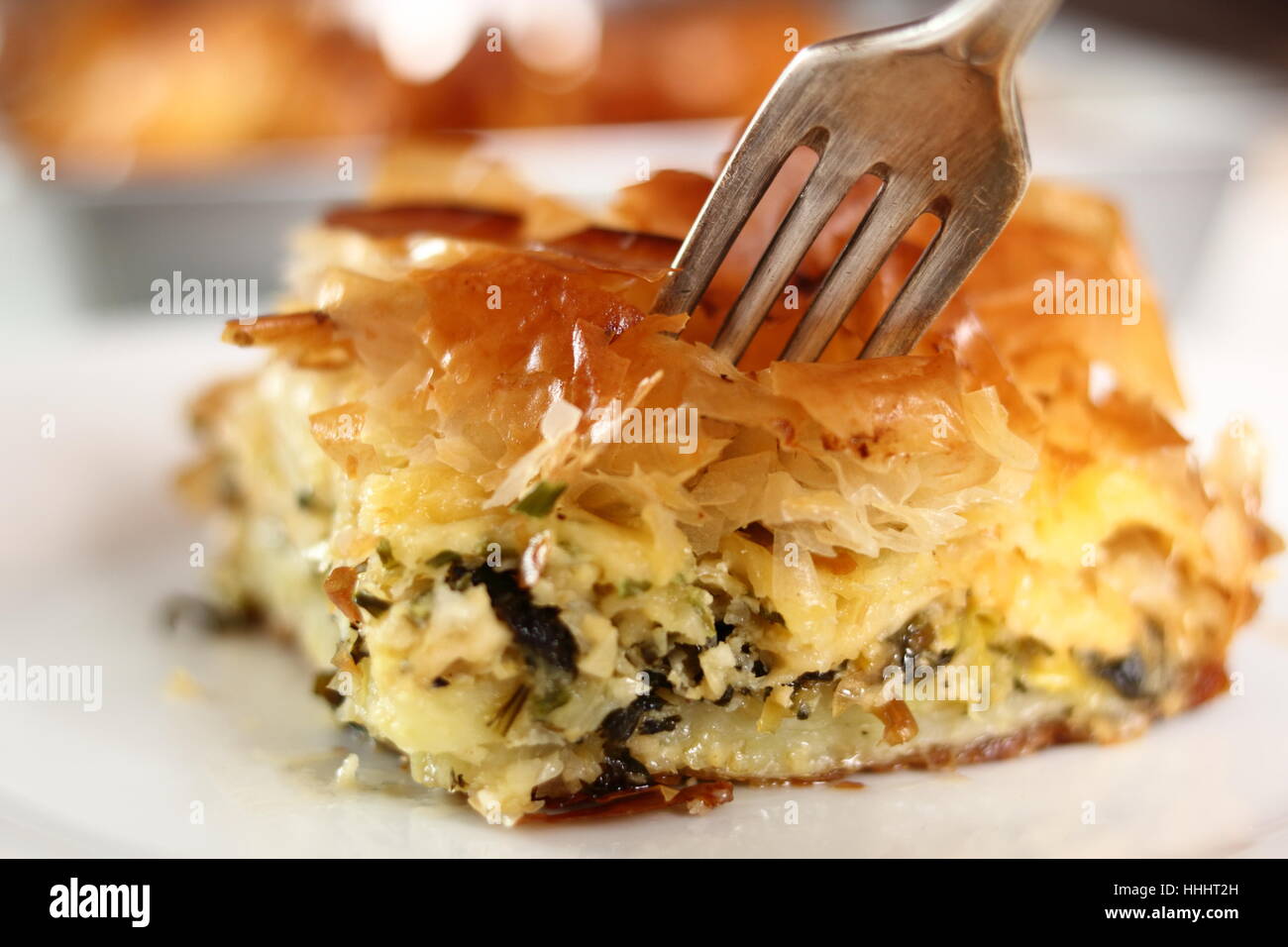 Potato and Leek Filo Pie Stock Photo - Alamy