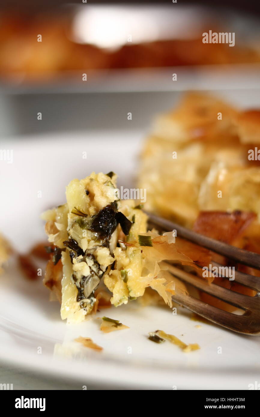 Potato and Leek Filo Pie Stock Photo - Alamy