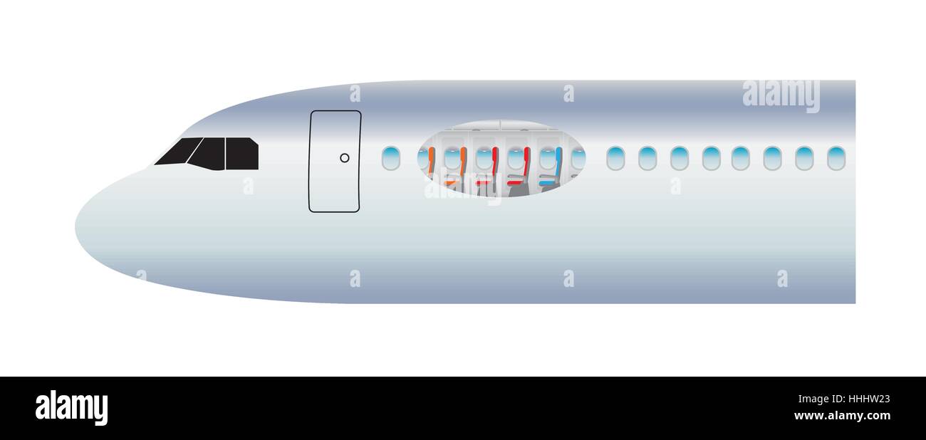 Outside and Inside of Airplane. Focus of Economic class seat Vector ...