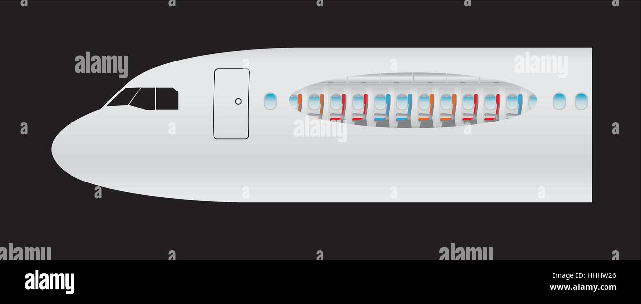 Outside and Inside of Airplane. Focus of Economic class seat Vector ...