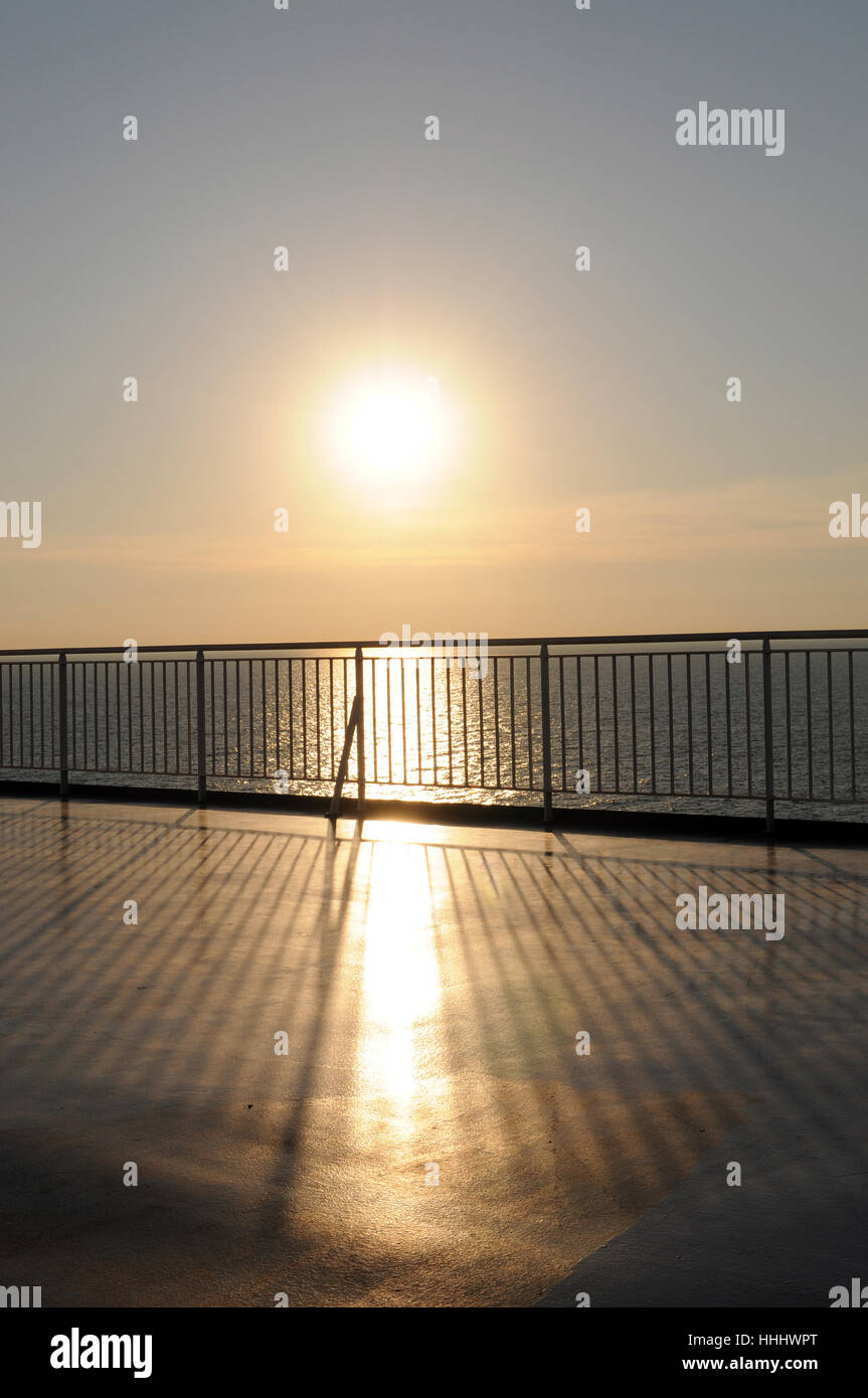 sunset, railing, sailing boat, sailboat, rowing boat, boat, watercraft ...