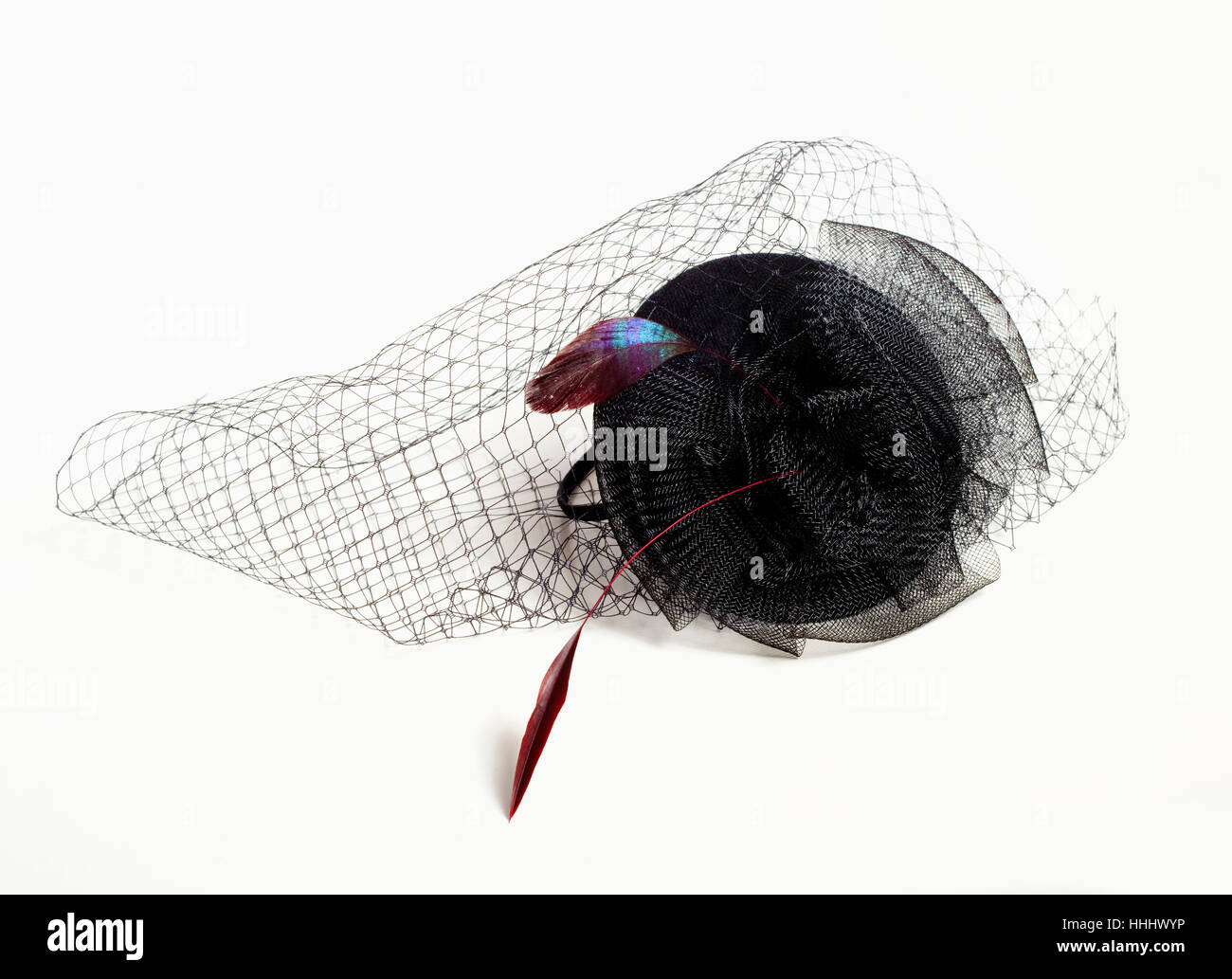 Black Teardrop Funeral Hat with Veil and Feathers Stock Photo - Alamy