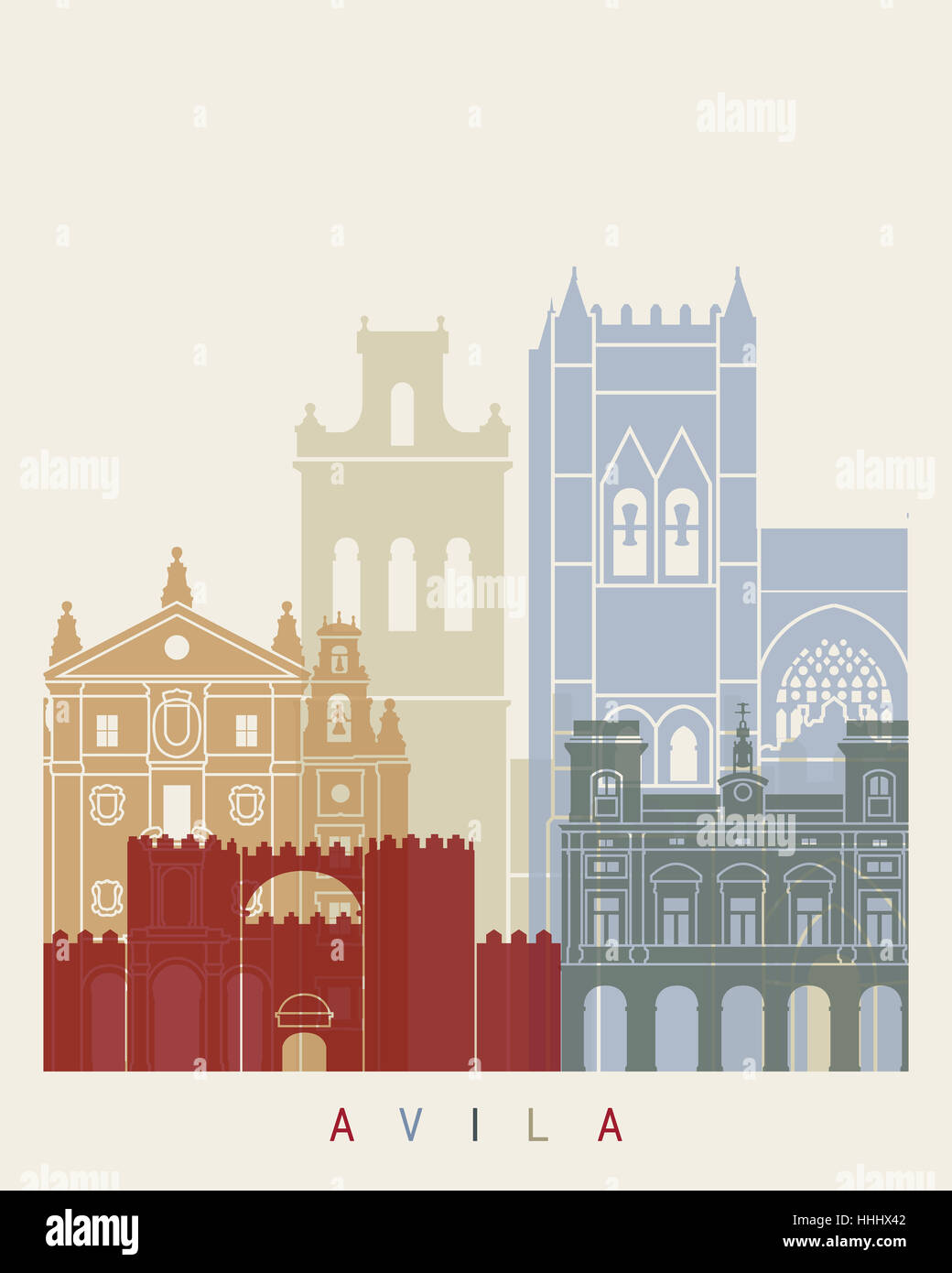 Avila skyline poster in editable vector file Stock Photo - Alamy