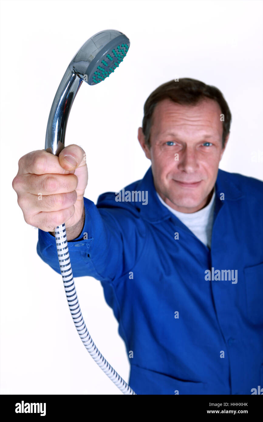 male, masculine, shower, fit, fitting, possession, holding, plumber ...