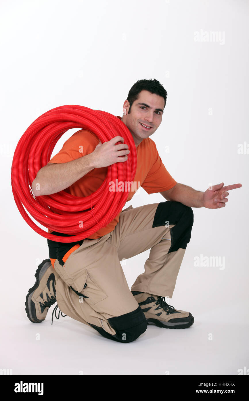 blue, industry, hose, fix, collar, possession, holding, handyman ...