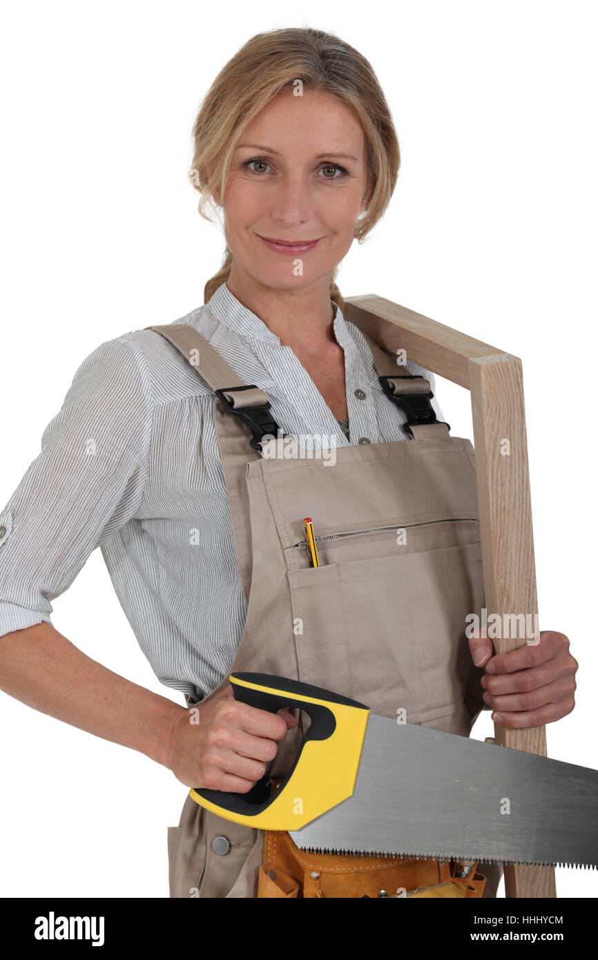 woman, female, saw, possession, holding, woodwork, wooden, photo ...