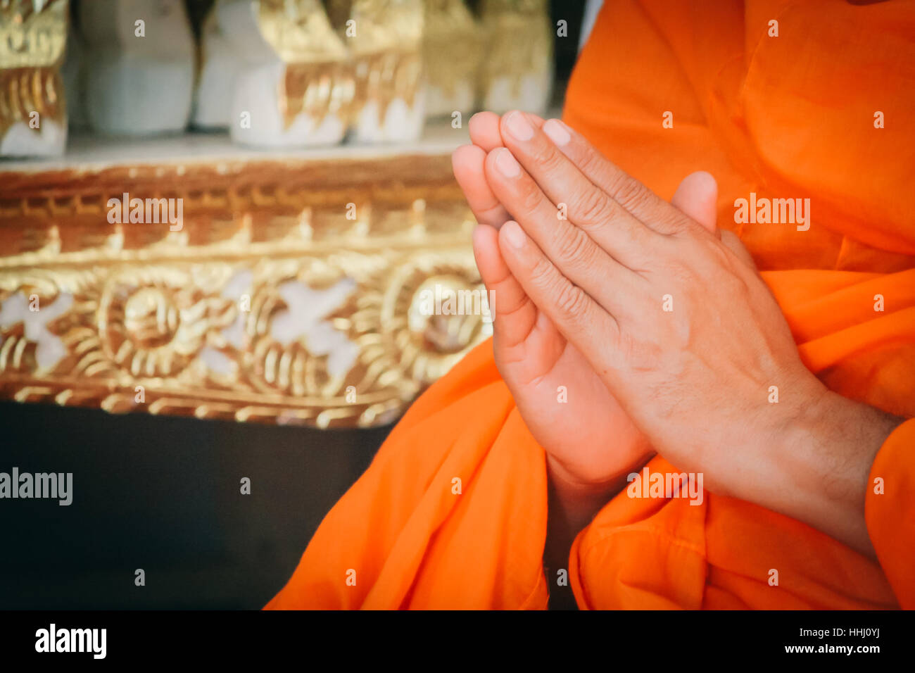 Closeup Hand Pray of Thai Monk Stock Photo - Alamy