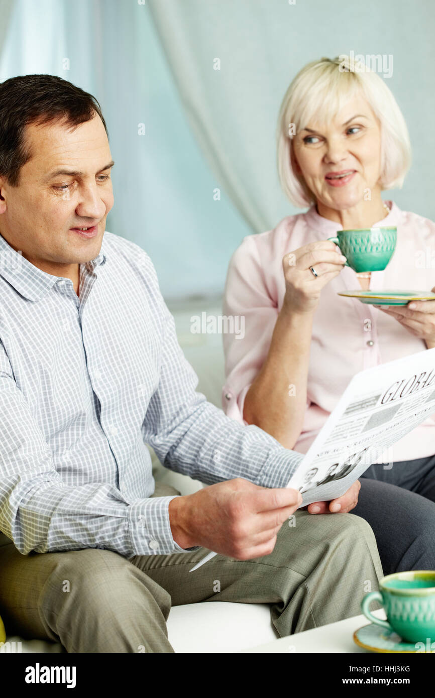 woman, newspaper, journal, cup, humans, human beings, people, folk ...