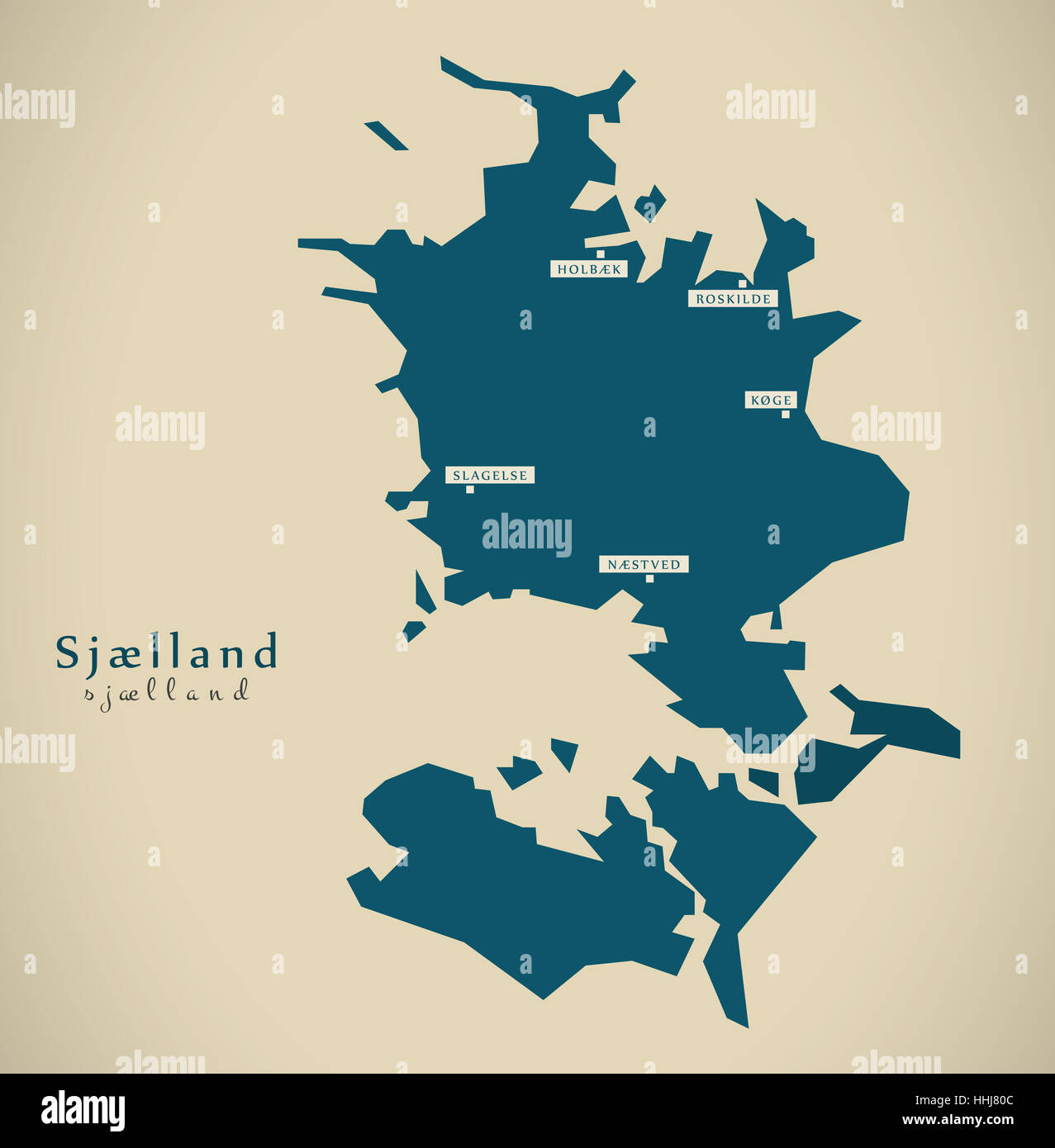 Modern Map - Sjaelland Denmark DK illustration Stock Photo - Alamy
