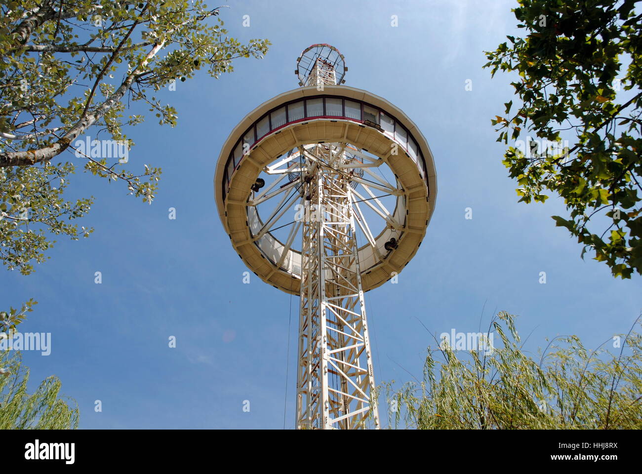 blue, tower, tree, trees, balcony, sight, view, outlook, perspective ...